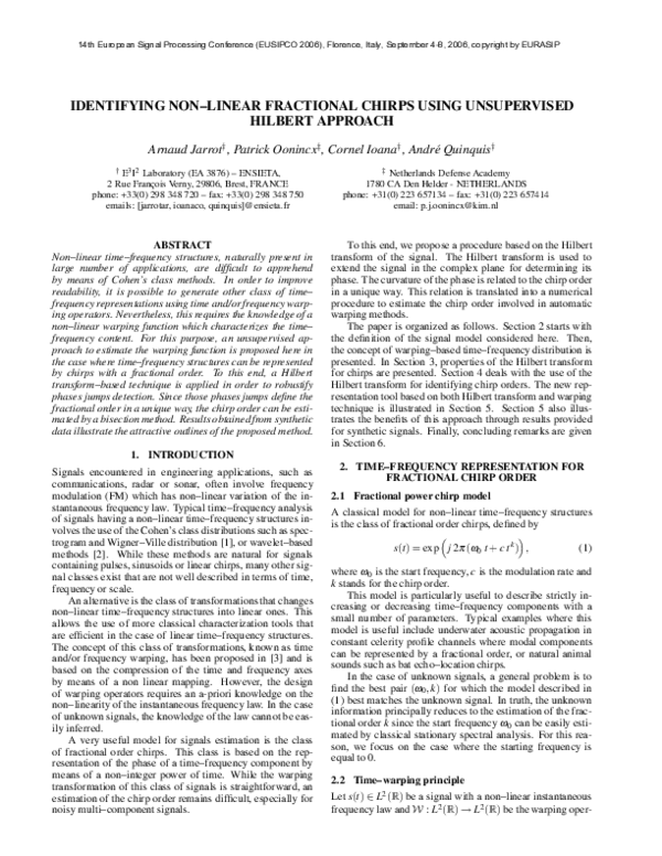 (PDF) Identifying non-linear fractional chirps using unsupervised ...