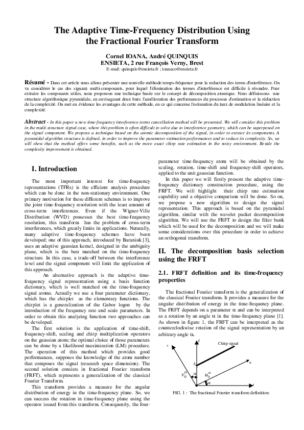 (PDF) The Adaptive Time-Frequency Distribution Using the Fractional Fourier Transform