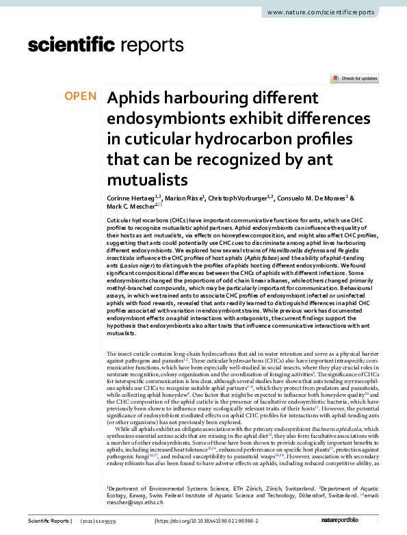 (PDF) Aphids harbouring different endosymbionts exhibit differences in cuticular hydrocarbon ...