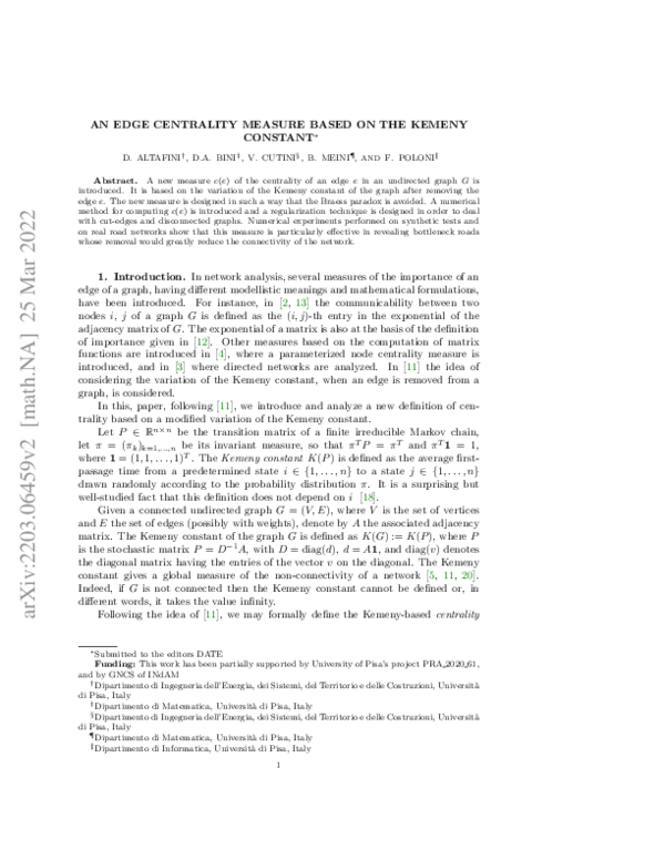 (PDF) An Edge Centrality Measure Based on the Kemeny Constant