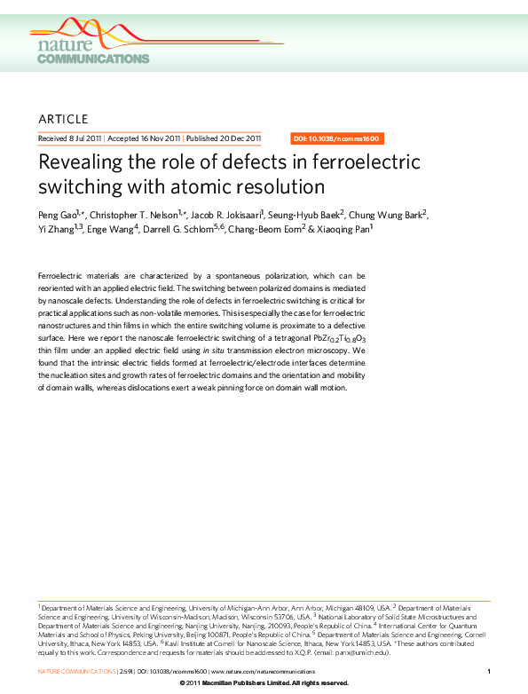 (PDF) Revealing the role of defects in ferroelectric switching with ...