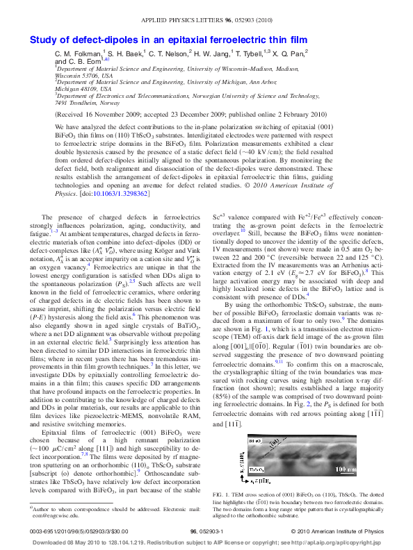 (PDF) Study of defect-dipoles in an epitaxial ferroelectric thin film