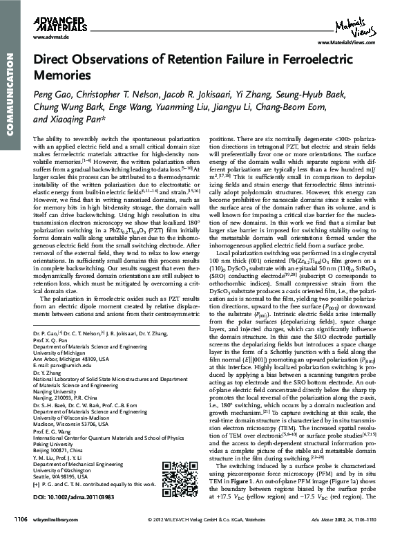 (PDF) Direct Observations of Retention Failure in Ferroelectric Memories