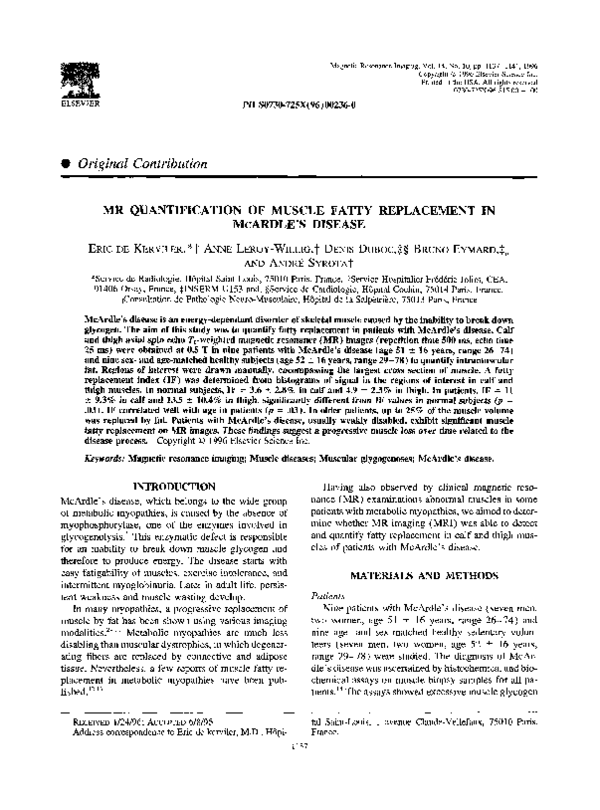 (PDF) MR quantification of muscle fatty replacement in McArdle's disease