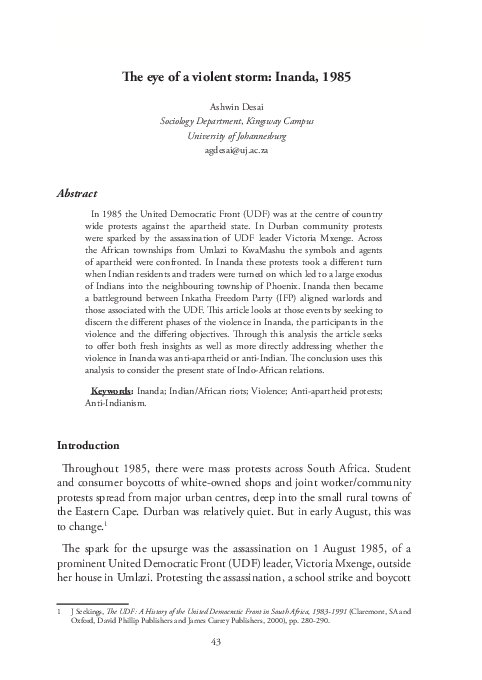 (PDF) The eye of a violent storm: Inanda, 1985