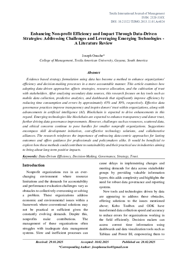 (PDF) Enhancing Non-profit Efficiency and Impact Through Data-Driven Strategies: Addressing ...