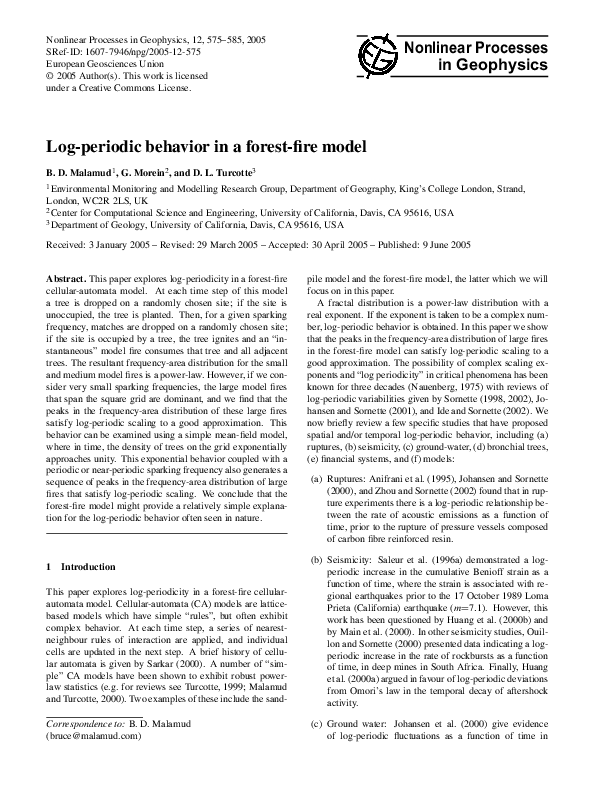 (PDF) Log-periodic behavior in a forest-fire model