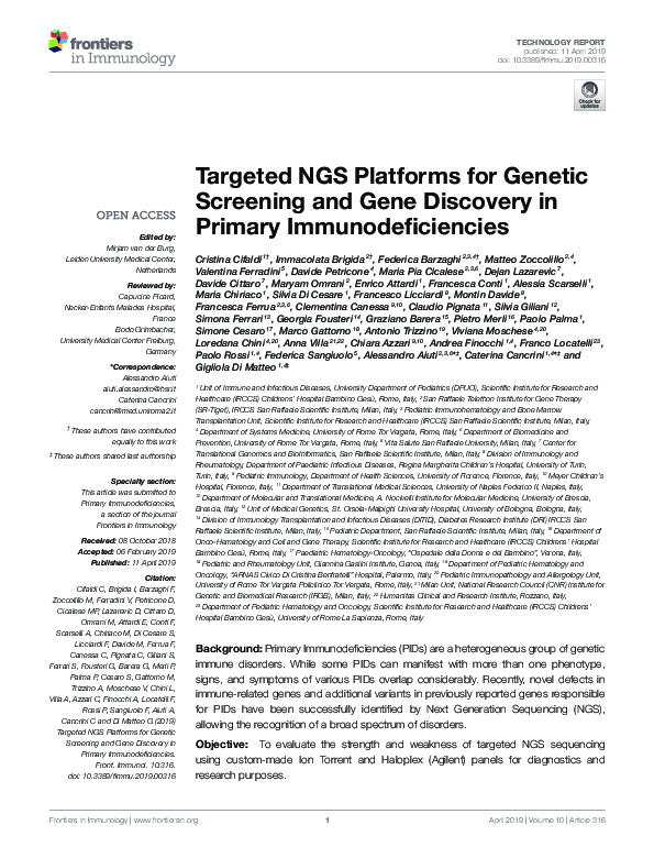 Targeted NGS Platforms for Genetic Screening and Gene Discovery in ...