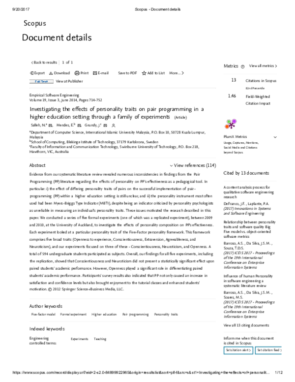(PDF) Investigating the effects of personality traits on pair ...