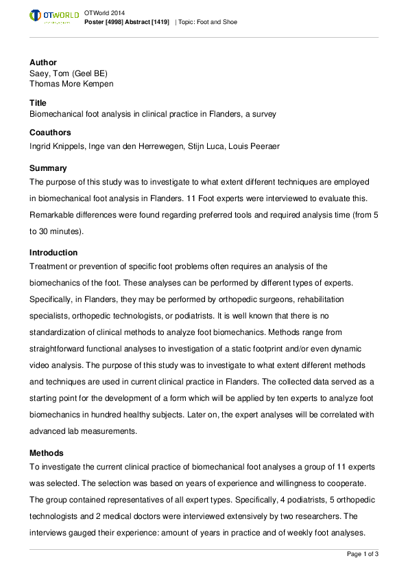 (PDF) Biomechanical foot analysis in clinical practice in Flanders, a ...