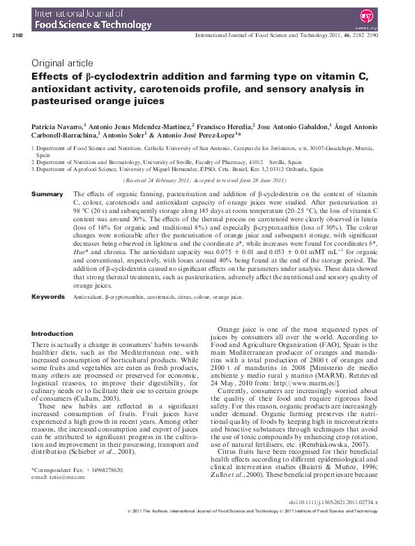 (PDF) Effects of β‐cyclodextrin addition and farming type on vitamin C, antioxidant activity ...