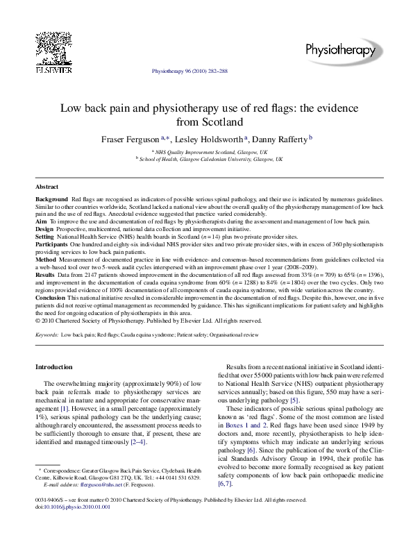 (PDF) Low back pain and physiotherapy use of red flags: the evidence ...