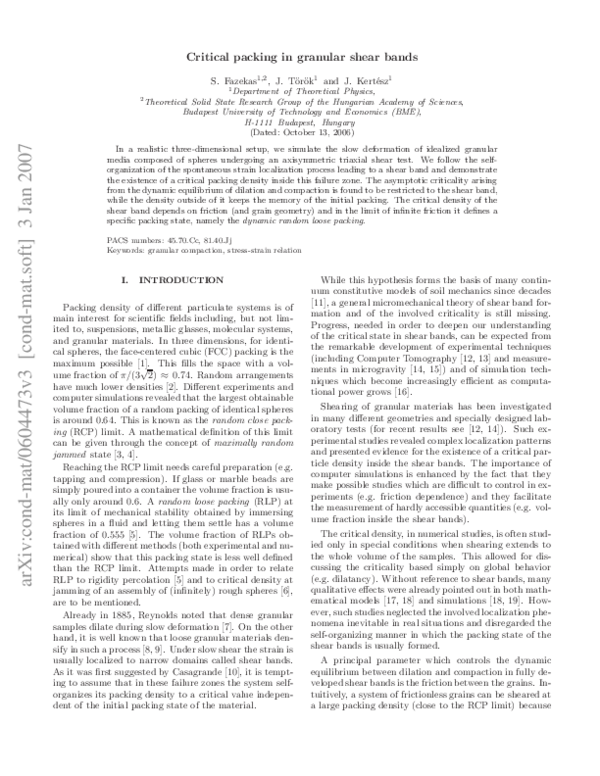 (PDF) Critical packing in granular shear bands