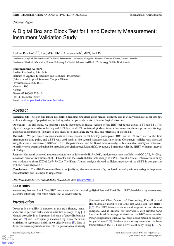 (PDF) A Digital Box and Block Test for Hand Dexterity Measurement ...