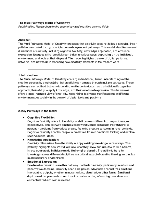The Multi-Pathways Model of Creativity