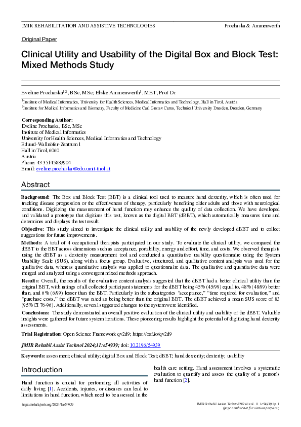 (PDF) Clinical Utility and Usability of the Digital Box and Block Test ...