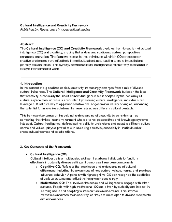 (PDF) Cultural Intelligence and Creativity Framework