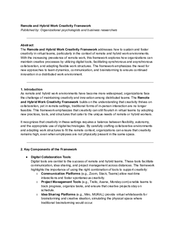 (PDF) Remote and Hybrid Work Creativity Framework