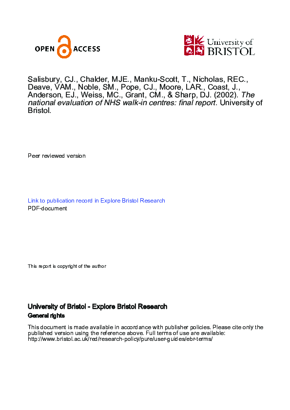 (PDF) What are walk-in centres? A preliminary descriptive analysis from ...