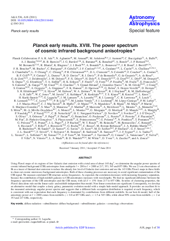 (PDF) Planckearly results. XVIII. The power spectrum of cosmic infrared ...