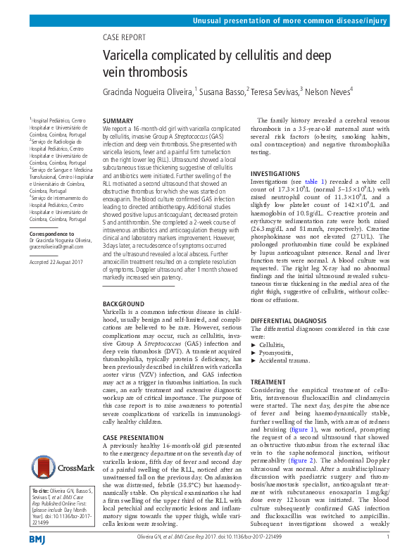 (PDF) Varicella complicated by cellulitis and deep vein thrombosis