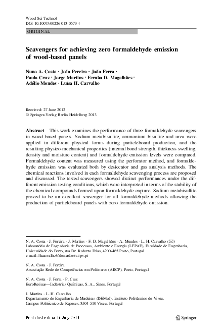 (PDF) Scavengers for achieving zero formaldehyde emission of wood-based ...