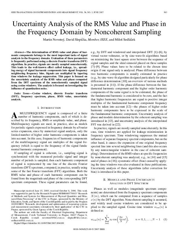 (PDF) Uncertainty Analysis of the RMS Value and Phase in the Frequency Domain by Noncoherent ...