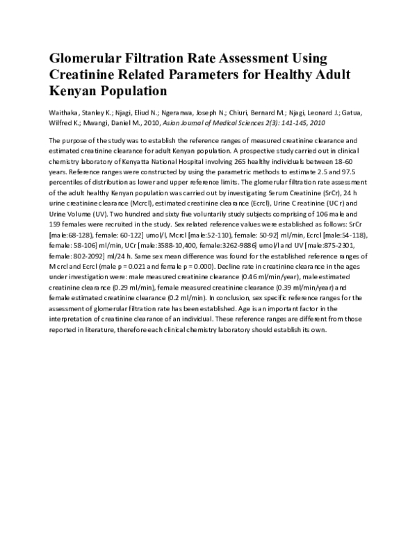 (PDF) Glomerular Filtration Rate Assessment Using Creatinine Related ...