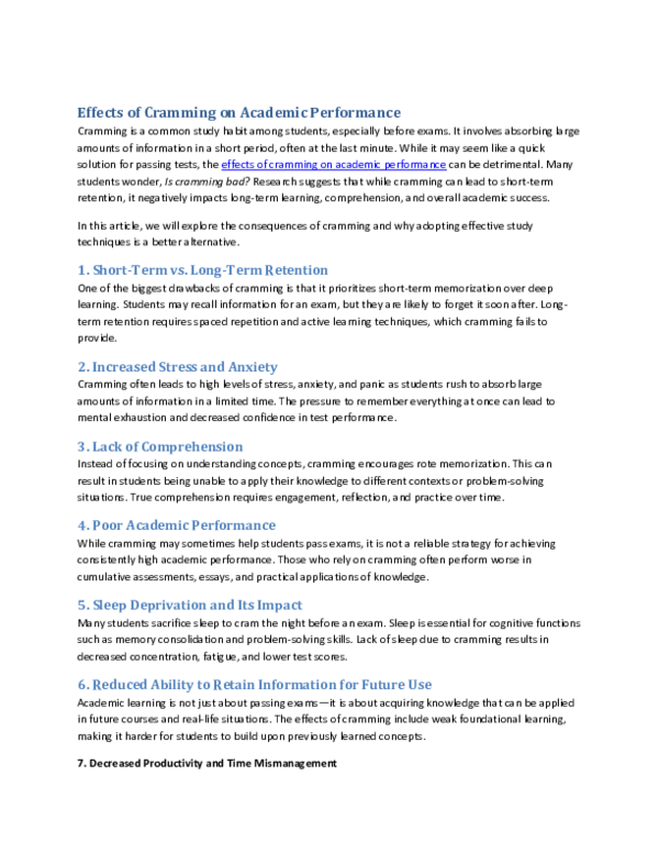(PDF) Effects of Cramming on Academic Performance