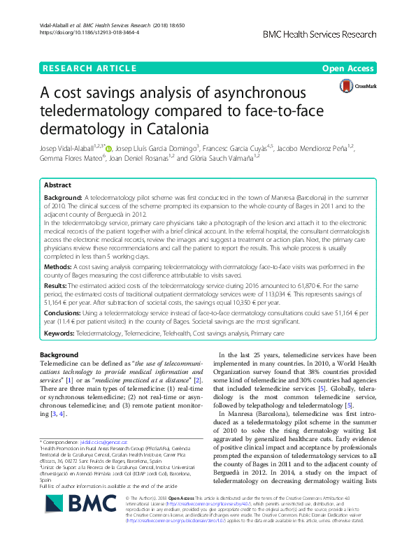A cost savings analysis of asynchronous teledermatology compared to ...