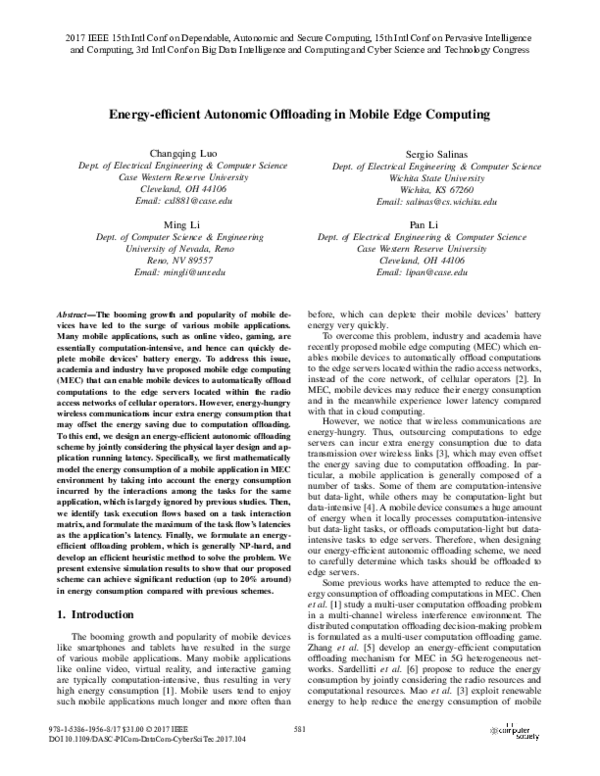 (PDF) Energy-Efficient Autonomic Offloading in Mobile Edge Computing