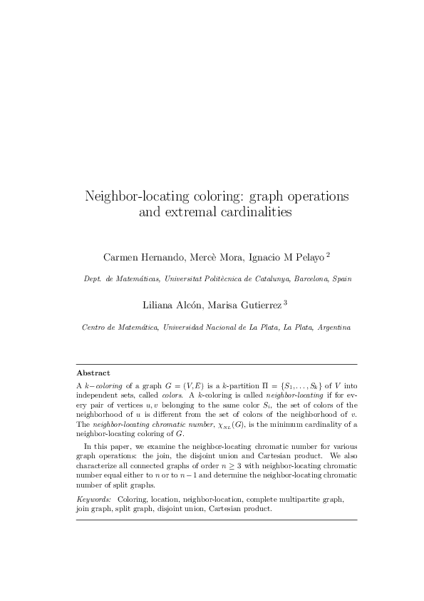 (PDF) Neighbor-locating coloring: graph operations and extremal ...