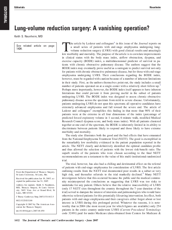 (PDF) Lung-volume reduction surgery: A vanishing operation?