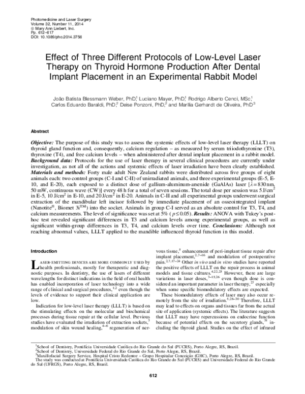 (PDF) Effect of Three Different Protocols of Low-Level Laser Therapy on Thyroid Hormone ...