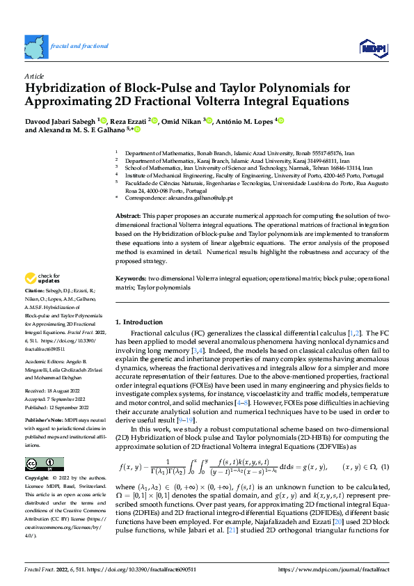 (PDF) Hybridization of Block-Pulse and Taylor Polynomials for Approximating 2D Fractional ...