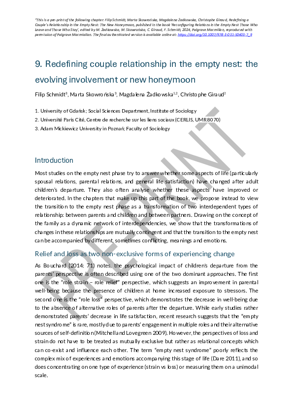 (PDF) Redefining couple relationship in the empty nest: the new honeymoon