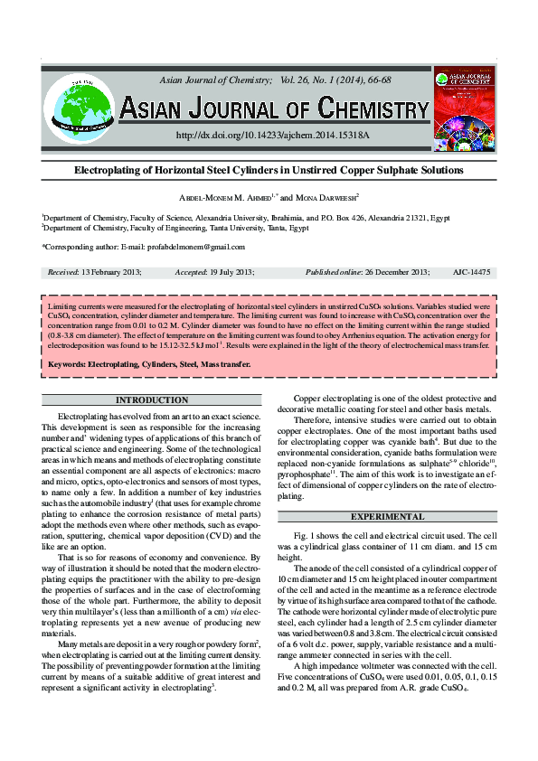 Electroplating of Horizontal Steel Cylinders in Unstirred Copper ...