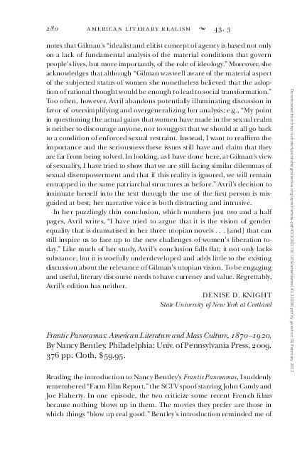 (PDF) Frantic Panoramas: American Literature and Mass Culture, 1870-1920