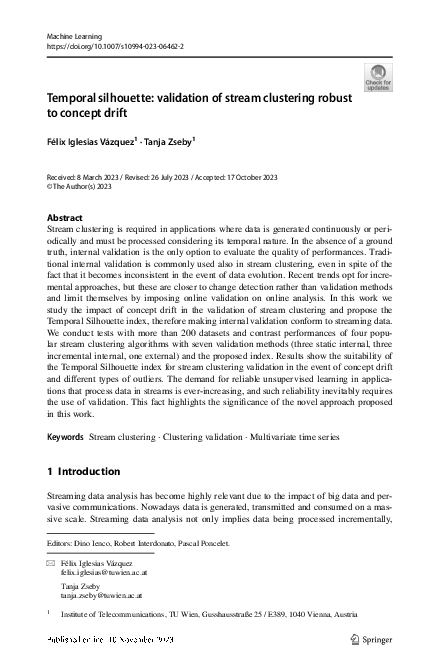 Pdf Temporal Silhouette Validation Of Stream Clustering Robust To