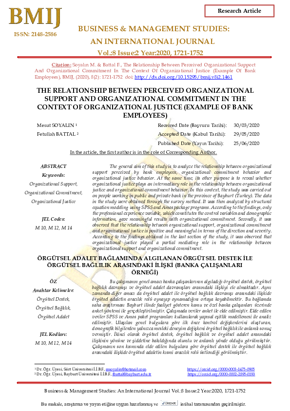 (PDF) The Relationship Between Perceived Organizational Support and Organizational Commitment in ...