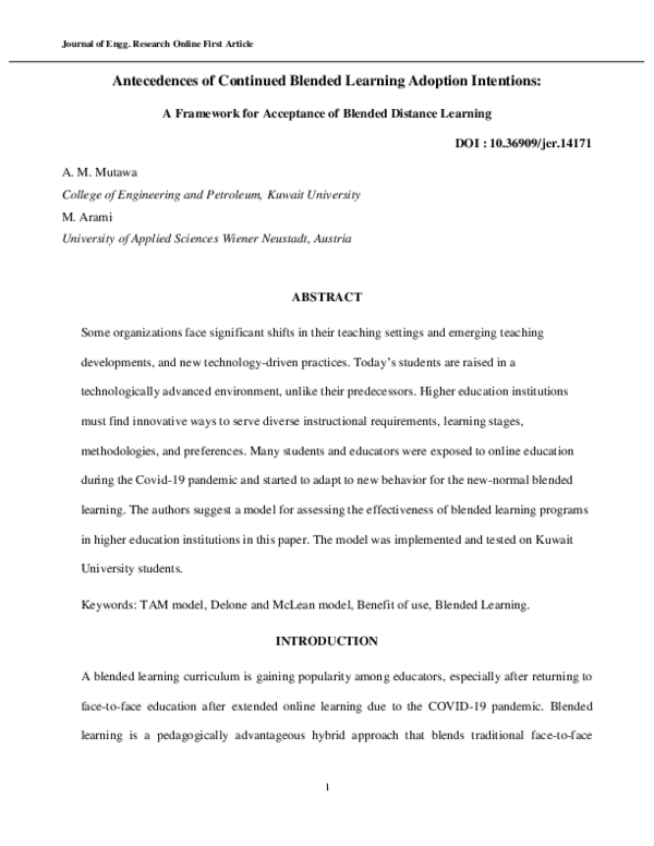 (PDF) Antecedences of Continued Blended Learning Adoption Intentions: A ...