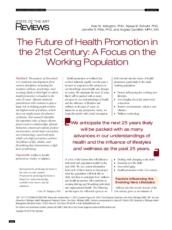(PDF) The Future of Health Promotion in the 21st Century