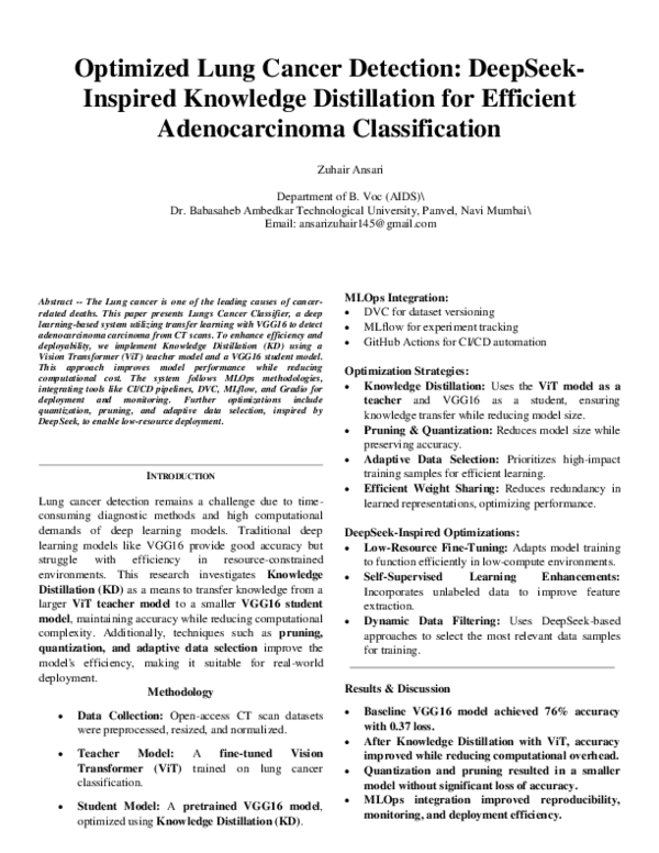 (PDF) Optimized Lung Cancer Detection: DeepSeek-Inspired Knowledge Distillation for Efficient ...