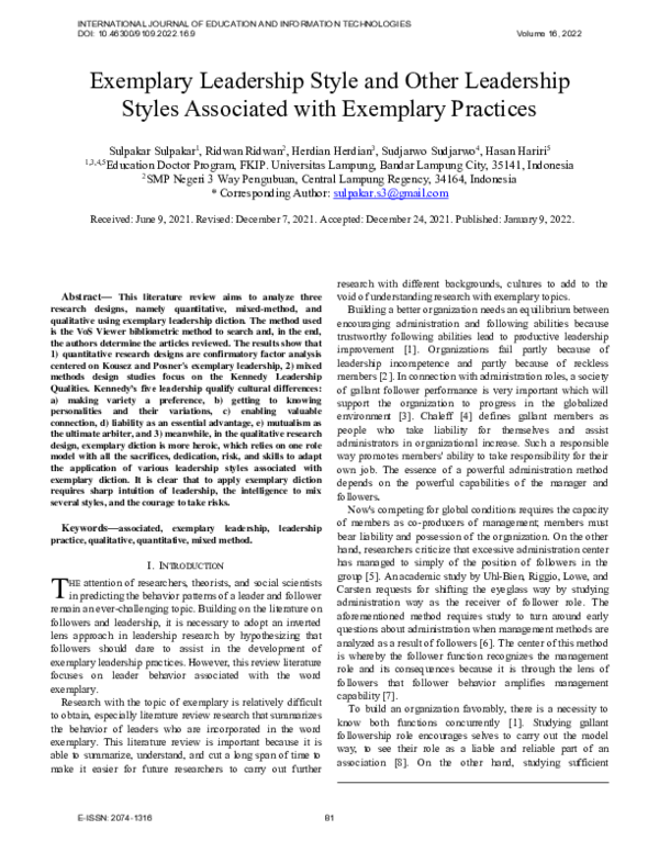 (PDF) Exemplary Leadership Style and Other Leadership Styles Associated ...