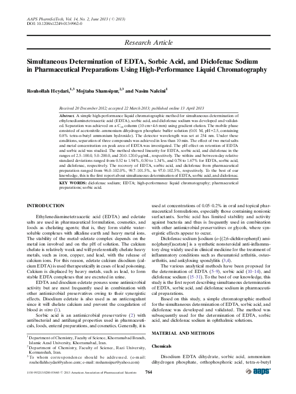 (PDF) Simultaneous Determination of EDTA, Sorbic Acid, and Diclofenac ...
