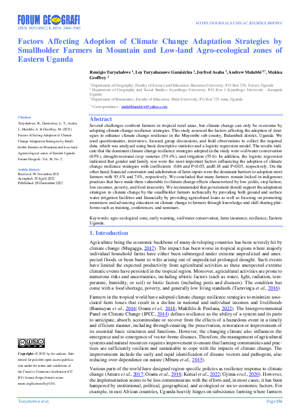 (PDF) Factors Affecting Adoption of Climate Change Adaptation Strategies by Small Holder Farmers ...