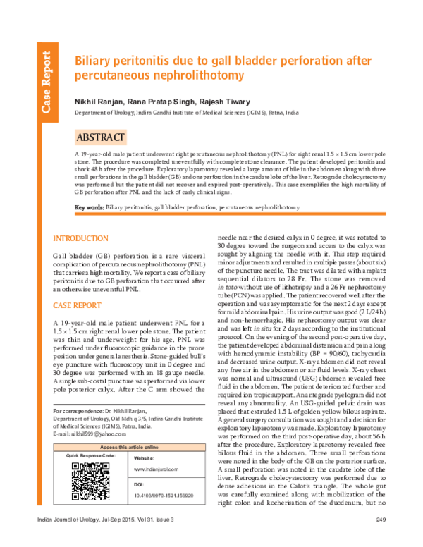 (PDF) Biliary peritonitis due to gall bladder perforation after ...