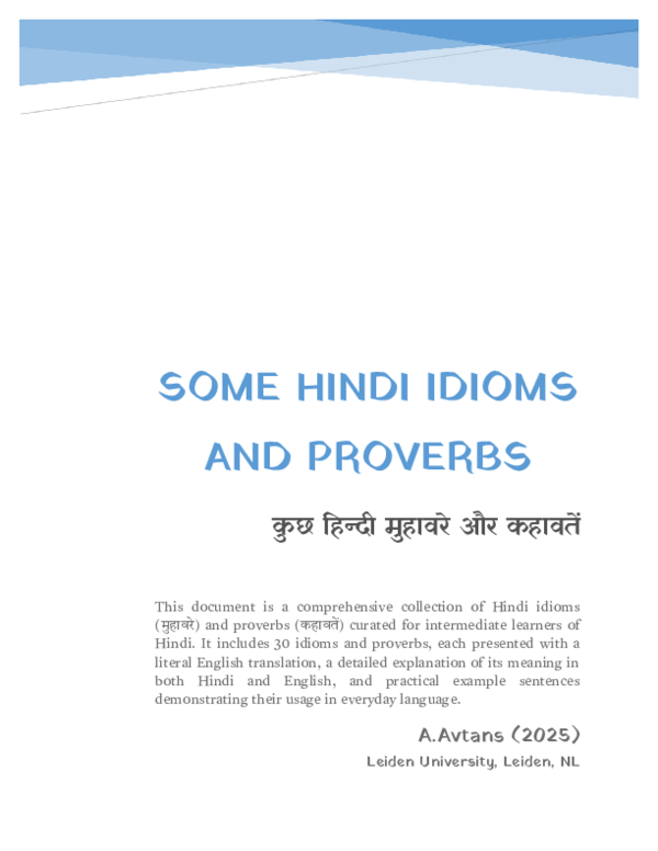 (PDF) Hindi Idioms and Proverbs