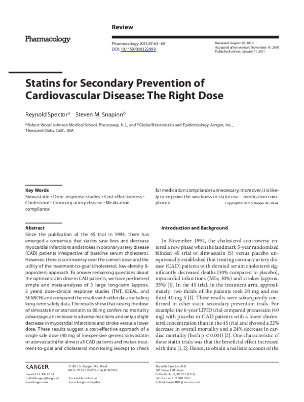 (PDF) Statins for Secondary Prevention of Cardiovascular Disease: The ...