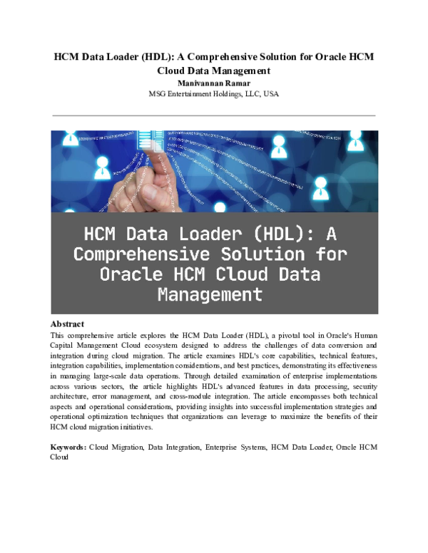 (PDF) HCM Data Loader (HDL): A Comprehensive Solution for Oracle HCM Cloud Data Management